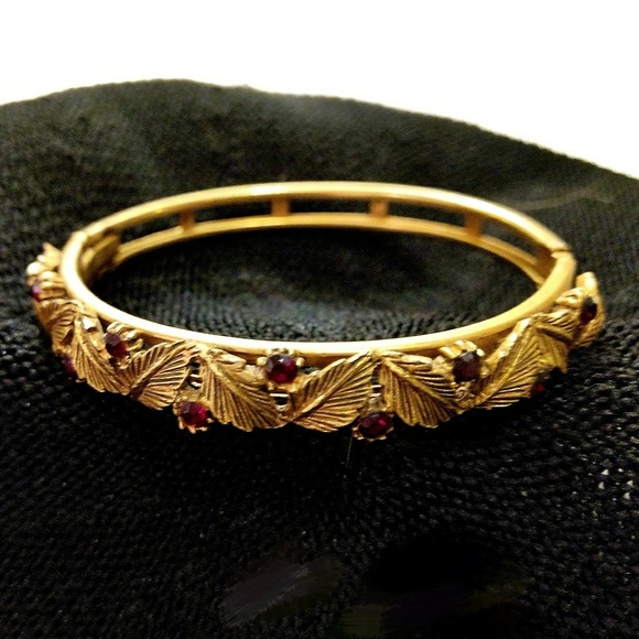 Vintage | Jewelry | Vintage Gold Ruby Bangle Bracelet | Poshmark